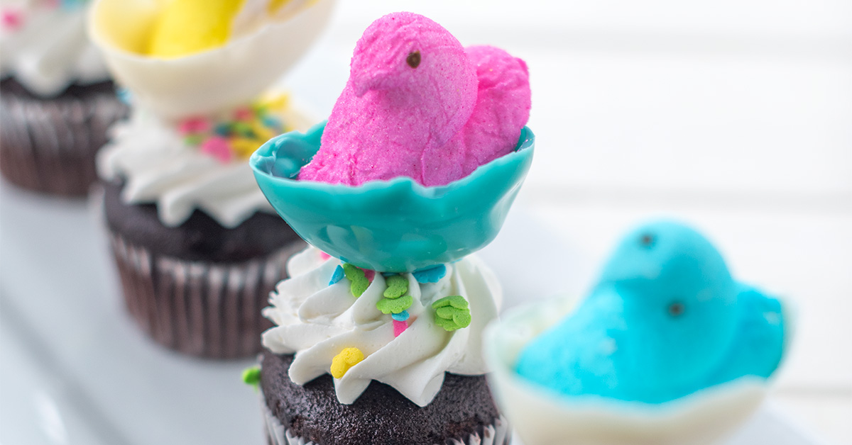 Adorable Peep Cupcakes Toppers + How to Make Chocolate Eggs - Posh in ...